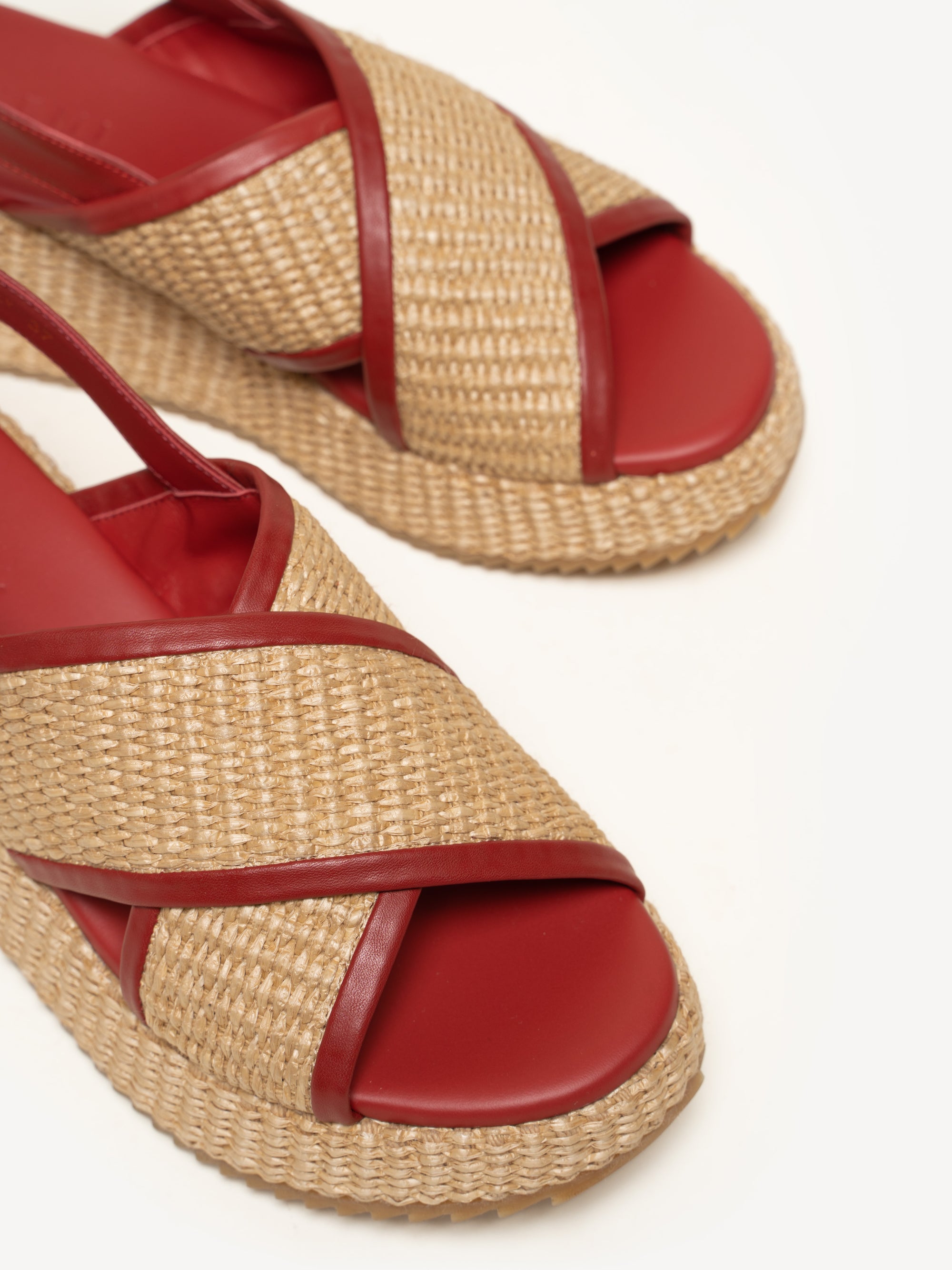 The Lucrezia - Natural with Red - Raffia and Nappa - M.Gemi
